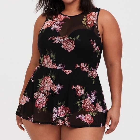 torrid | Swim | Torrid New Swim Dress Black Floral One Piece Swimsuit ...